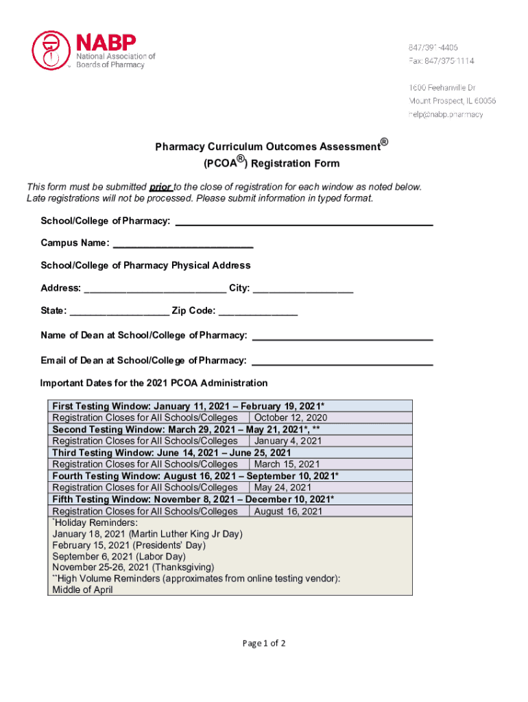 Fillable Online PCOA Registration and Administration Guide for Schools ...