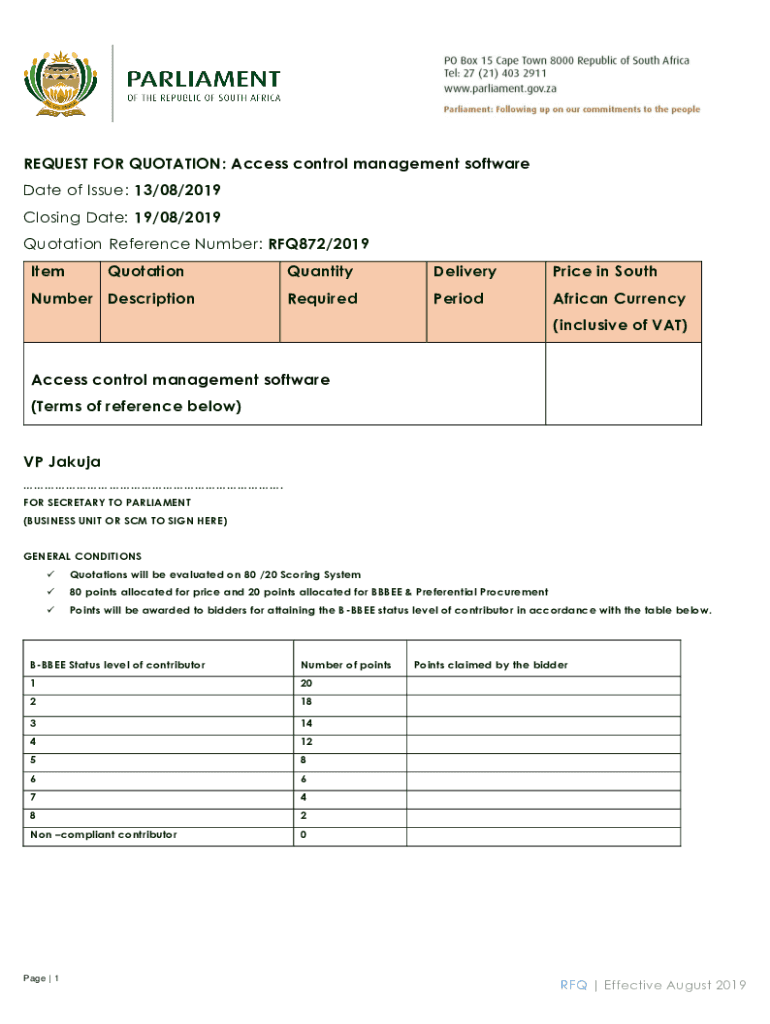 Fillable Online Request for Quotation (RFQ)Access Control ( ... Fax Email Print - pdfFiller