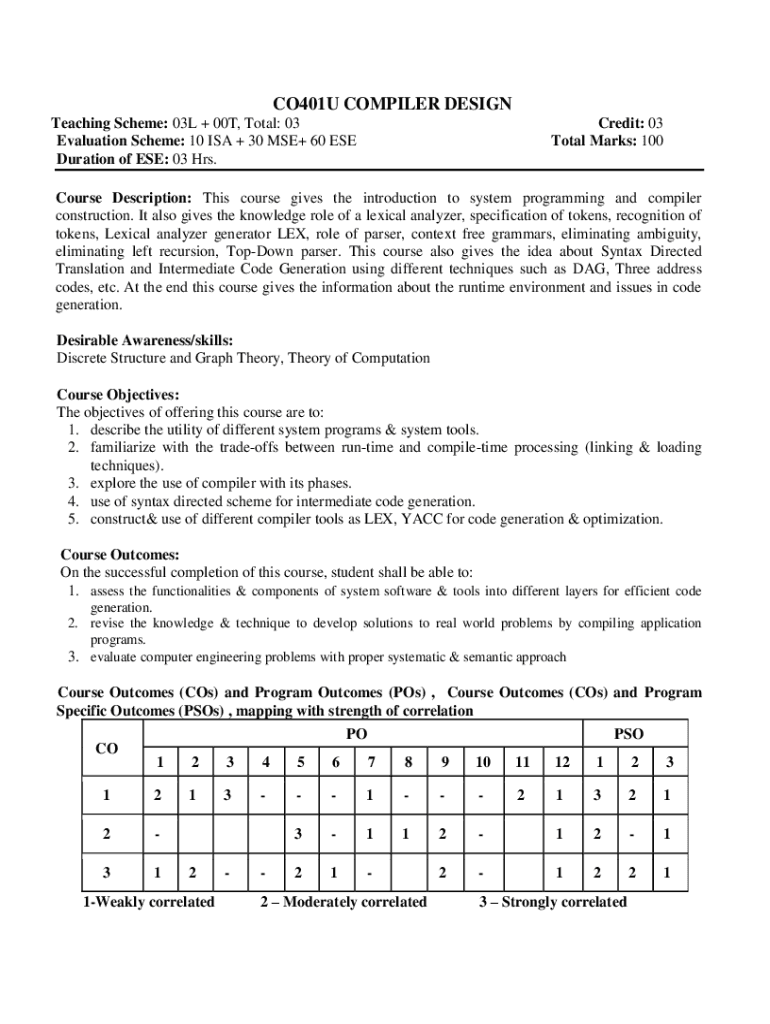 Fillable Online CO401U COMPILER DESIGN Fax Email Print - pdfFiller