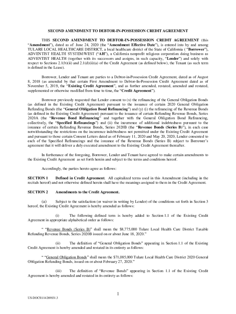 Fillable Online second amendment to debtor-in-possession credit ...