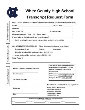 Fillable Online White County High School Transcript Request Form Fax ...