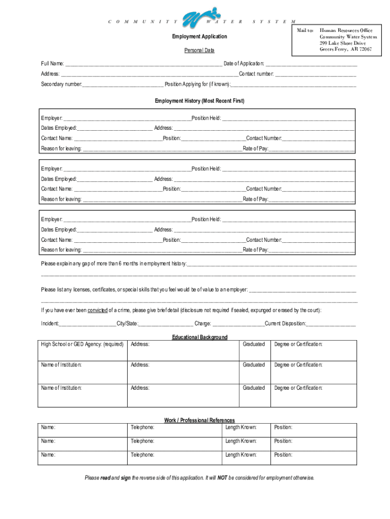 Fillable Online Community Water System - 299 Lake Shore Dr - MapQuest ...