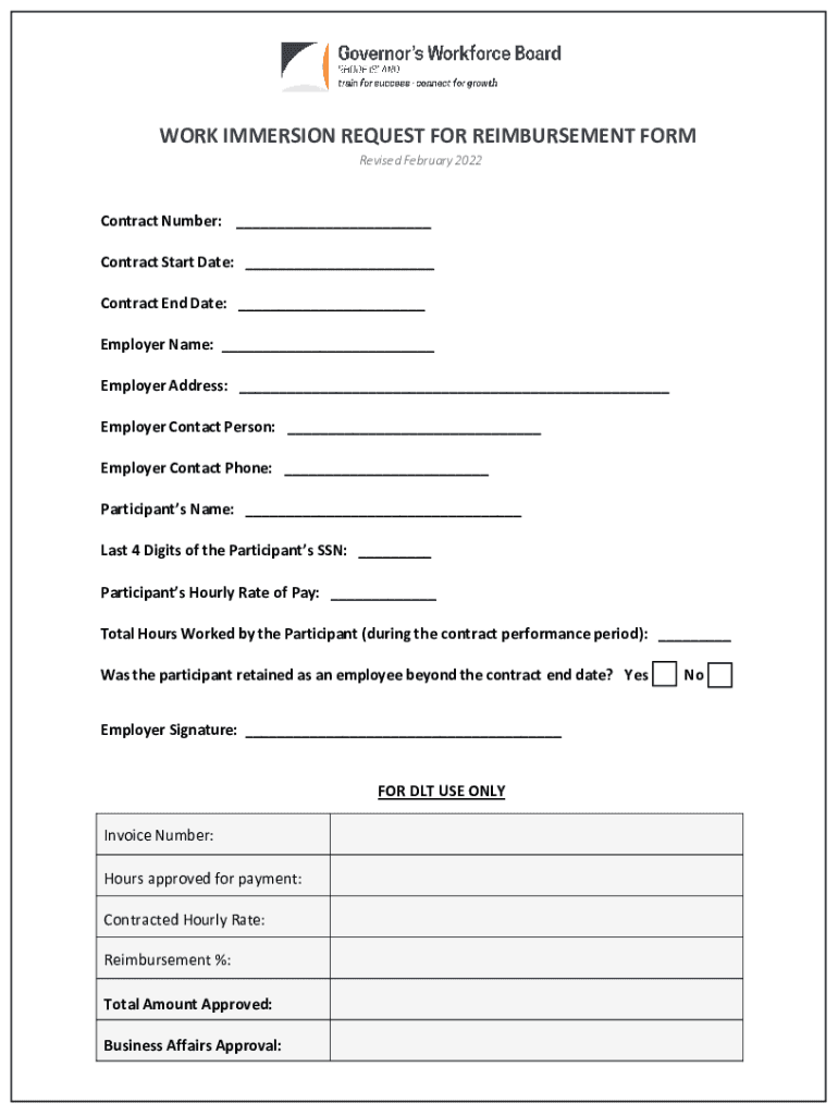 Fillable Online gwb ri work immersion request for reimbursement form ...