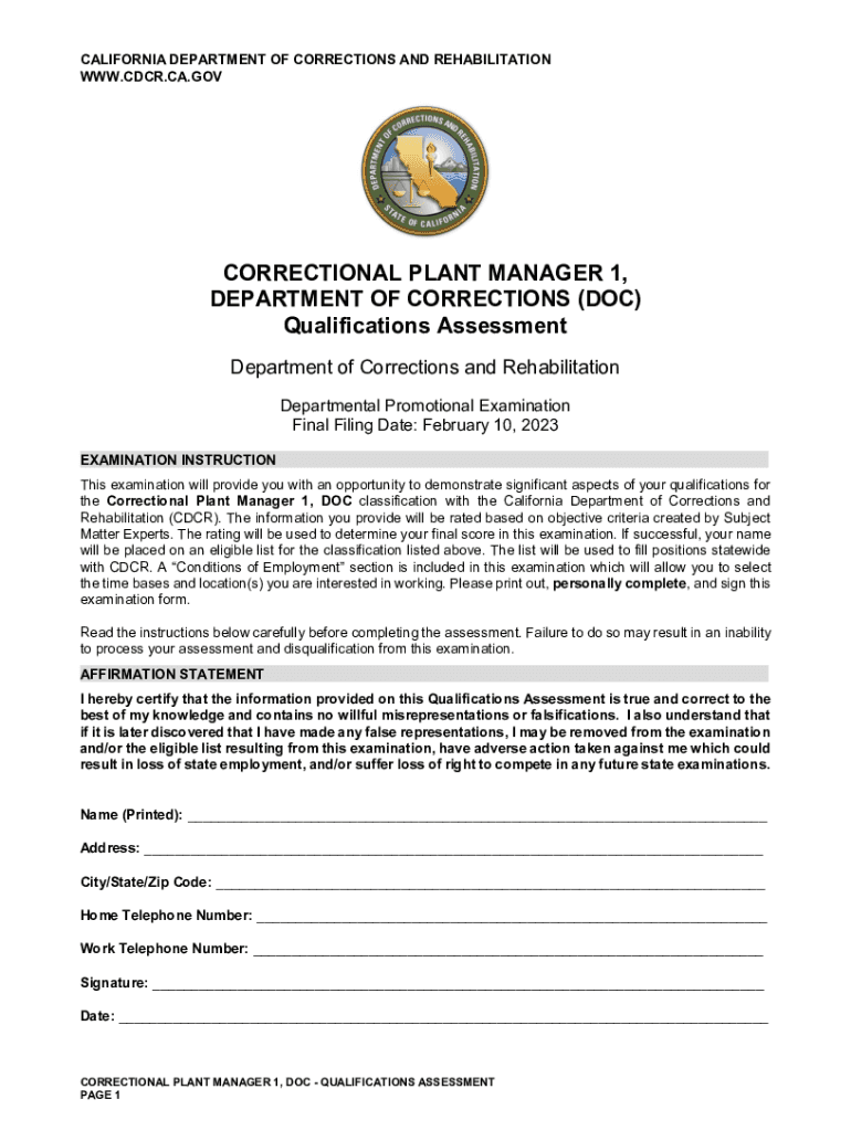 Fillable Online Qualifications-Assessment-CPM-II-101920.pdf - CDCR Fax ...