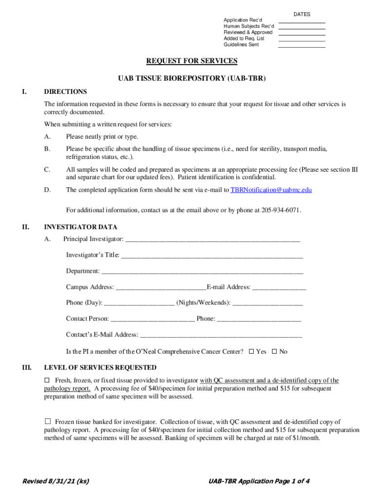 Fillable Online UAB Tissue Biorepository - Application Form Fax Email ...
