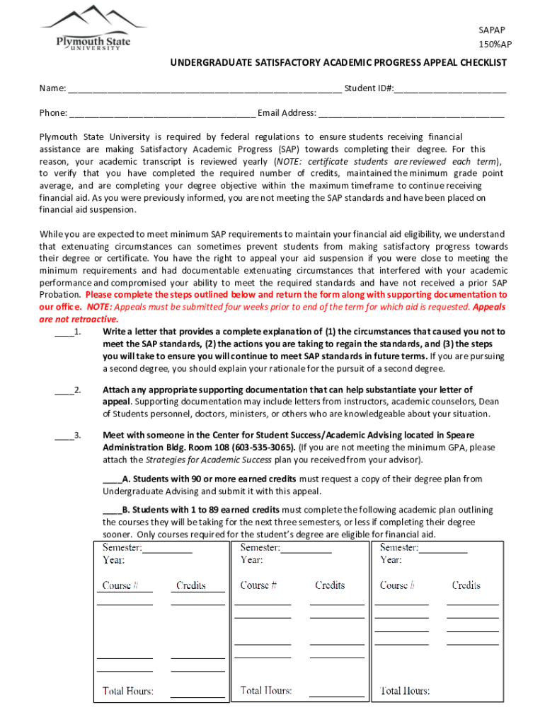 Fillable Online Satisfactory Academic Progress (SAP) Appeal Form ...