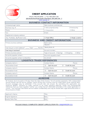 Credit Application - Speedy Transport Doc Template | pdfFiller