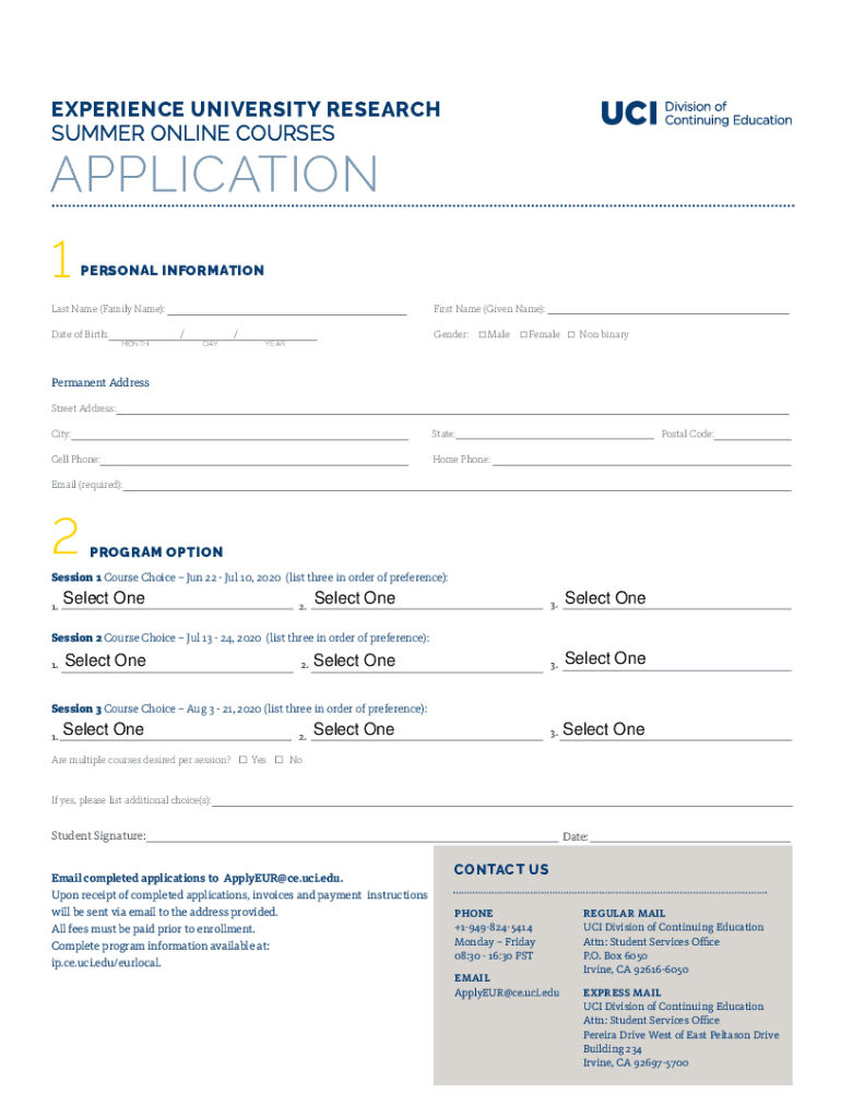 Fillable Online ip ce uci 2023 Summer Program Application Form Fax ...
