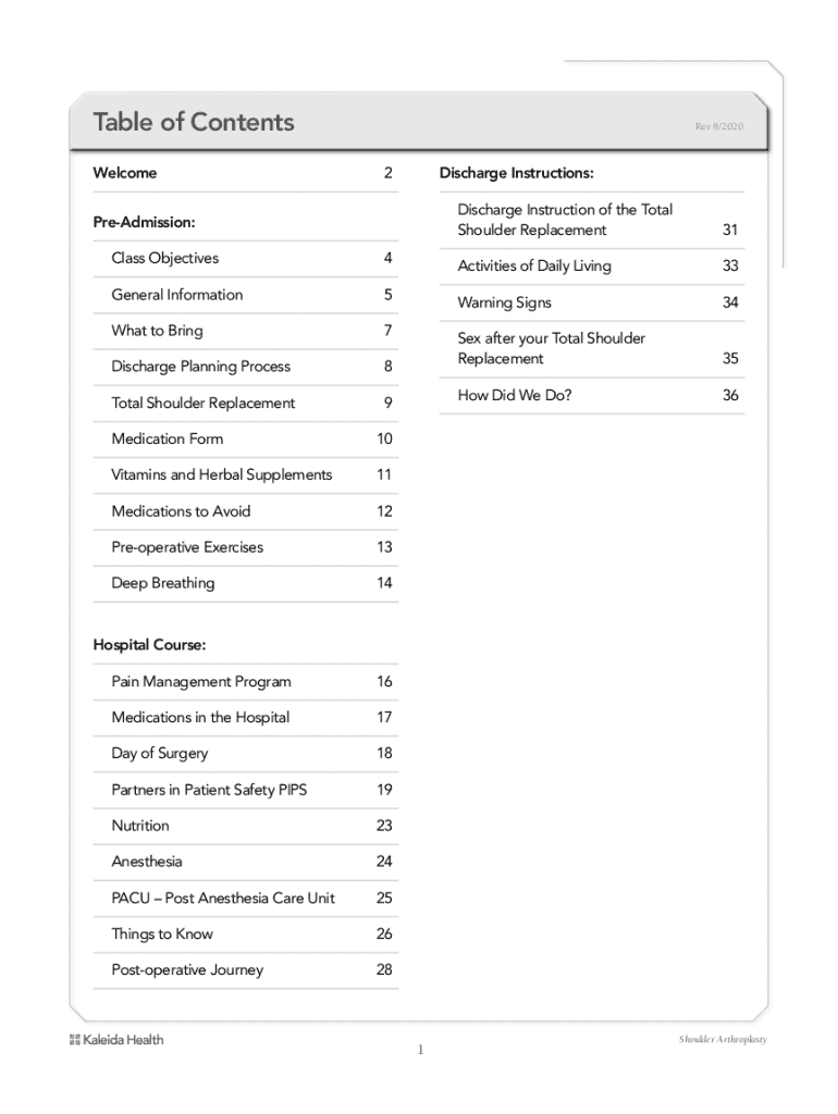 Fillable Online Table of Contents - Kaleida Health Fax Email Print - pdfFiller