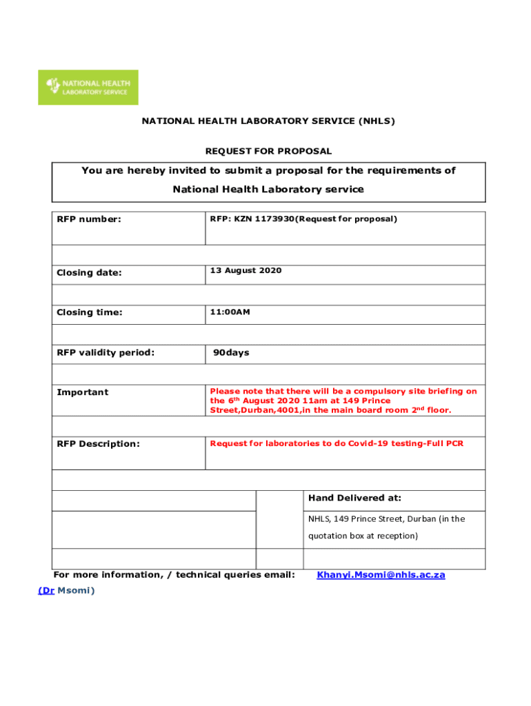 Fillable Online RFP - National Health Laboratory Service Fax Email ...