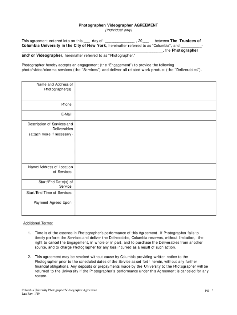 Fillable Online Videographer Contract Template: Free and Customizable ...