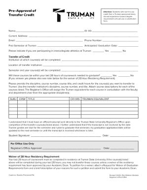 Fillable Online Pre-departure Credit Approval Form for Study Abroad Fax ...