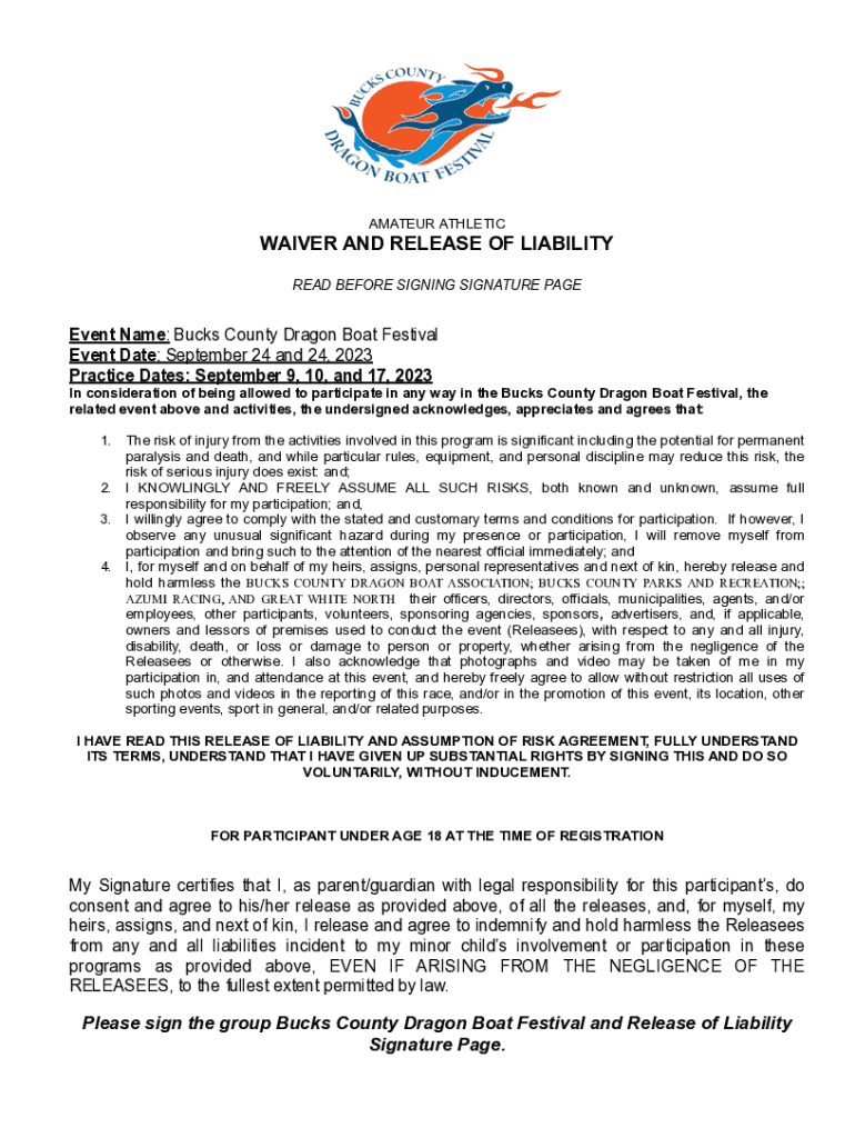 Fillable Online WAIVER FORM FOR THE PENTICTON DRAGON BOAT ... Fax Email ...