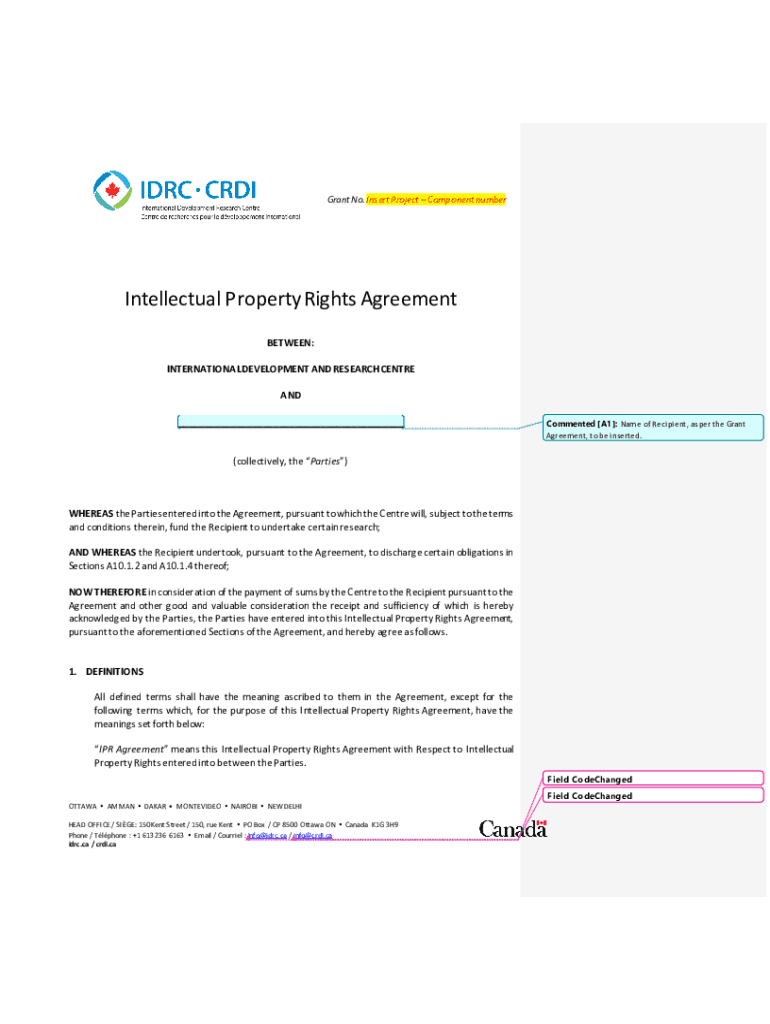 Fillable Online Intellectual Property Rights AgreementIDRC Fax Email ...
