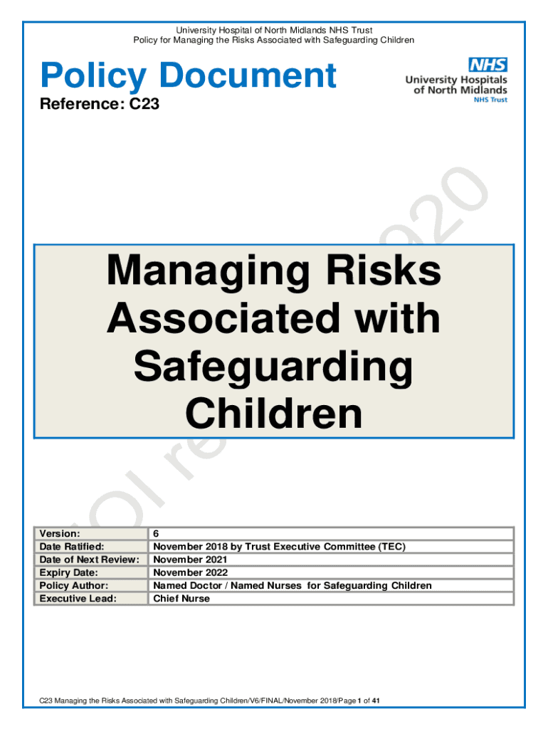 Fillable Online Managing Risks Associated with Safeguarding Children ...