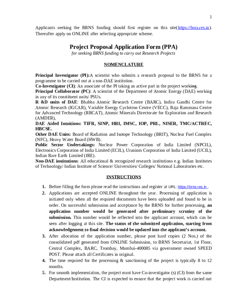 Project Proposal Application (PPA) : For Seeking BRNS ... Doc Template ...