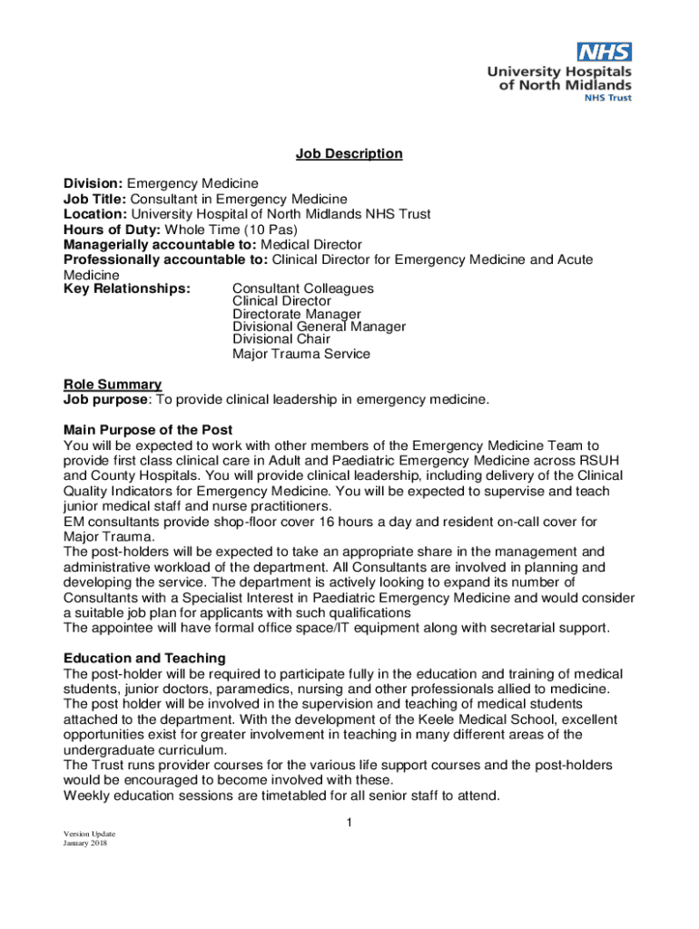 Fillable Online Job Description - Open RankUniversity Hospital ...