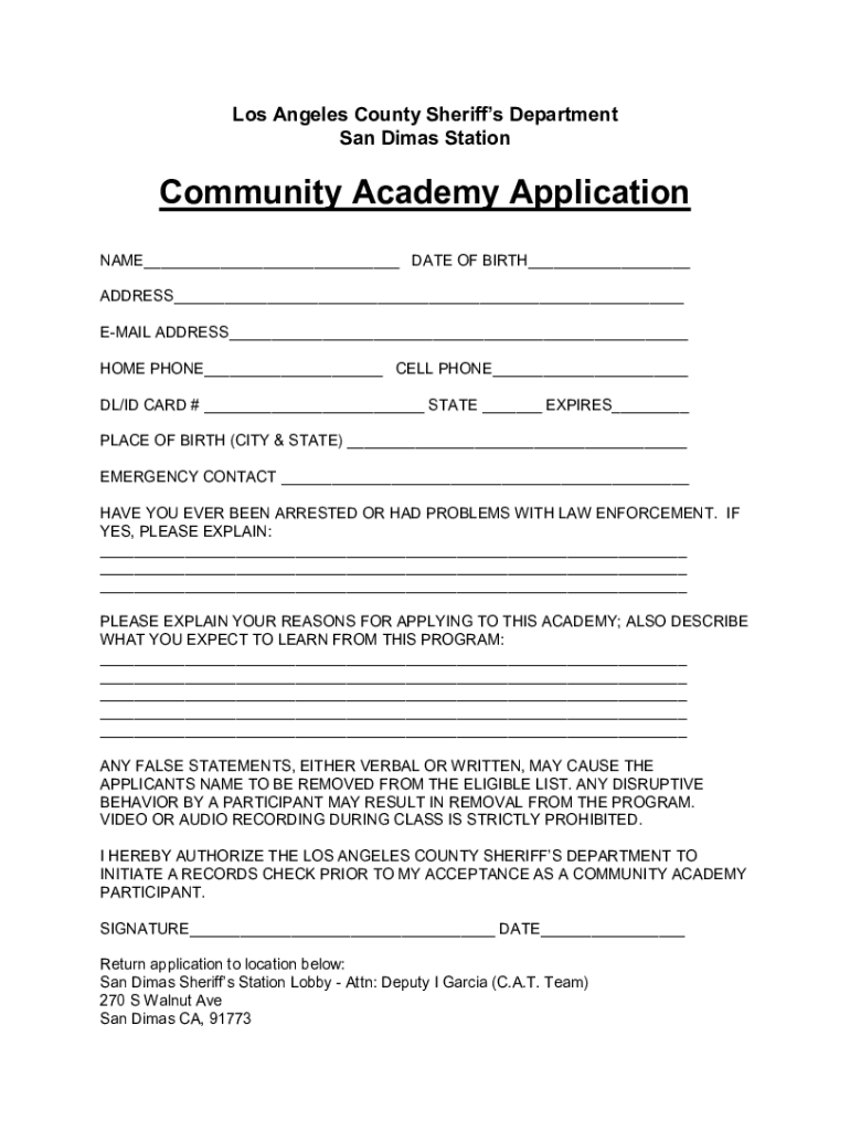 Fillable Online San Dimas StationLos Angeles County Sheriff's ...