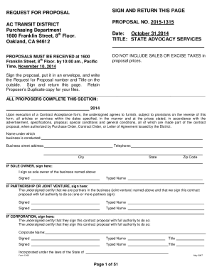 Fillable Online REQUEST FOR PROPOSAL AC TRANSIT DISTRICT ... Fax Email ...