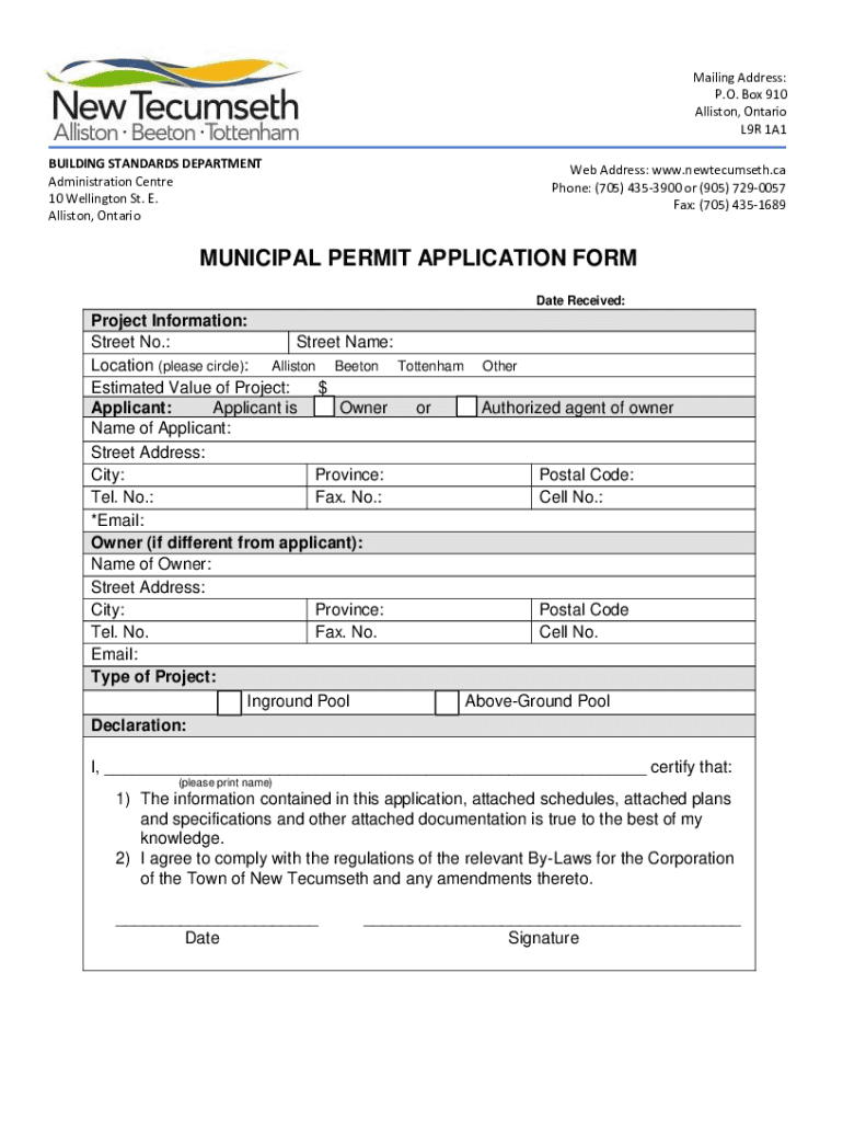 Fillable Online MUNICIPAL PERMIT APPLICATION FORM Fax Email Print ...