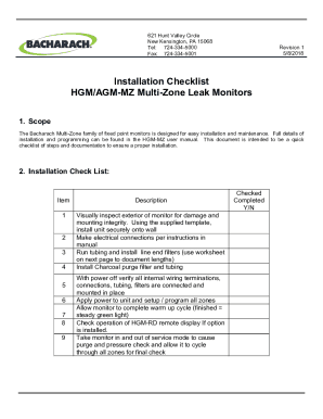 Fillable Online Installation Checklist HGM/AGM-MZ Multi-Zone Leak ...