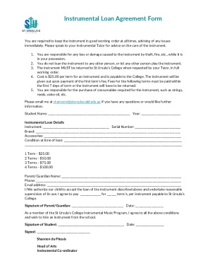 Fillable Online stursulas qld edu Instrumental Loan Agreement Form - St Ursula's Fax Email Print ...