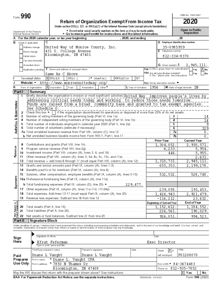 Fillable Online 990, United Way of Monroe County Inc, 2020 Fax Email ...