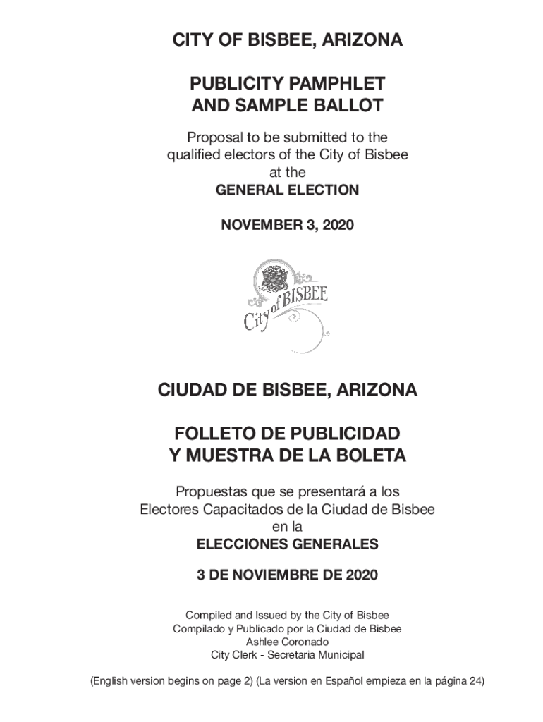 Fillable Online city of bisbee, arizona publicity pamphlet and sample ...