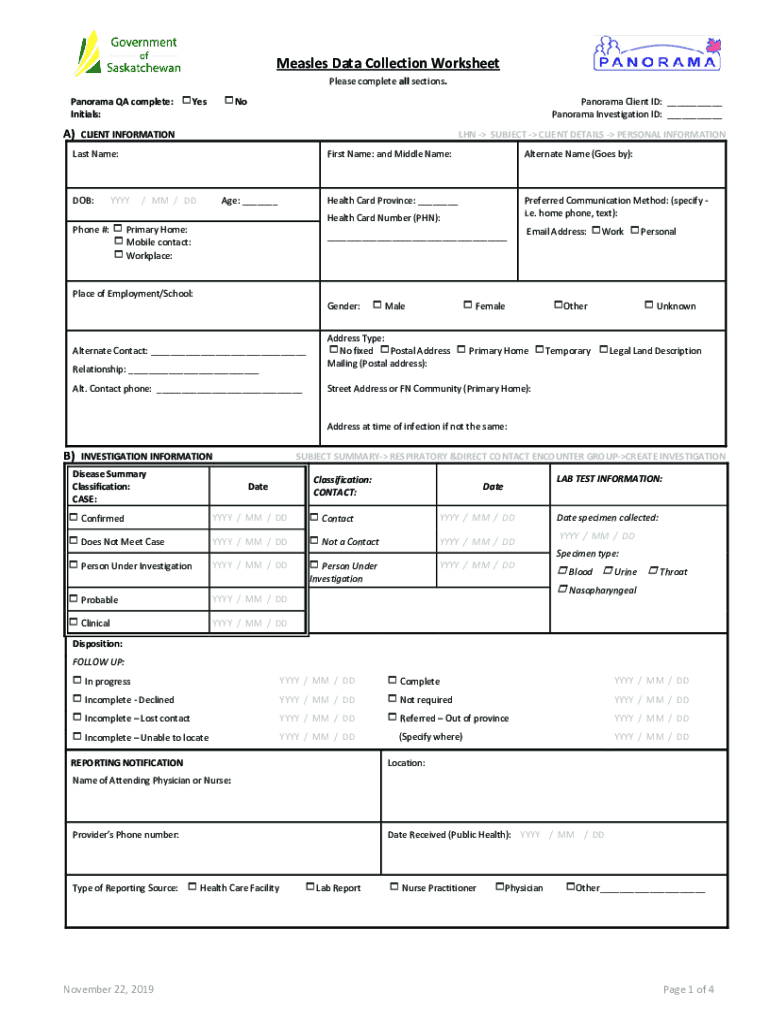 Fillable Online Measles Surveillance Worksheet - Ohio Department of ...