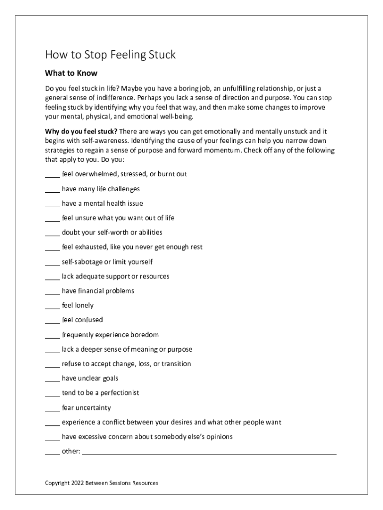 Fillable Online 10 Ways to Stop Feeling Stuck in Life - Psych Central ...