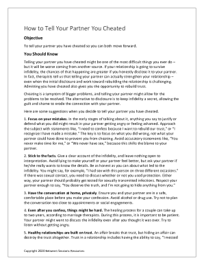 Fillable Online How to Tell Someone You Cheated, from Relationship ...