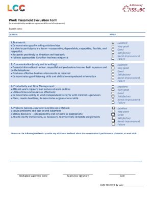 Fillable Online Student Employment Evaluation Form - Lake Michigan ...