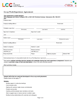Fillable Online Co-op Work Experience Agreement Fax Email Print - pdfFiller