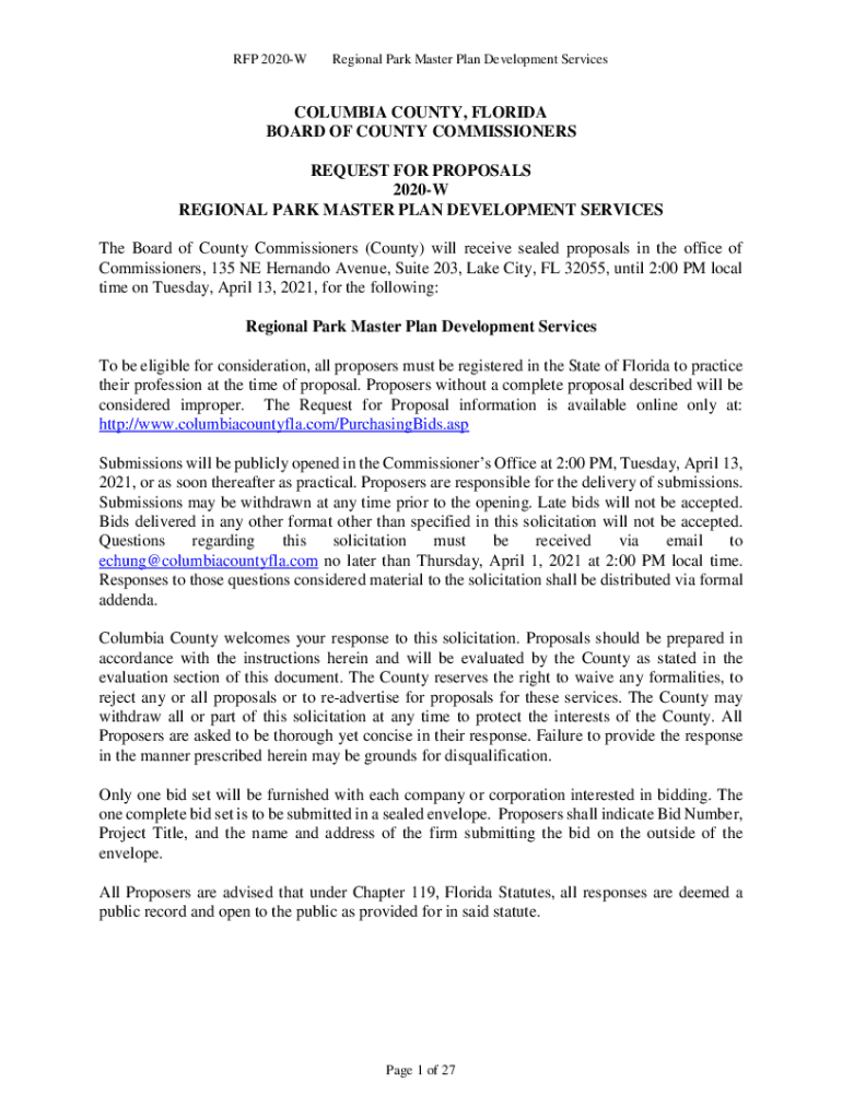 Fillable Online PARKS MASTER PLAN DEVELOPMENT SERVICES Fax Email Print ...