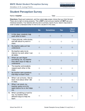 Fillable Online Student Perception Survey Grades 3-5 Short Form Fax ...