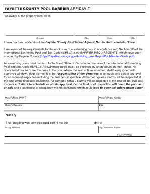 Fillable Online FAYETTE COUNTY POOL BARRIER AFFIDAVIT Fax Email Print ...