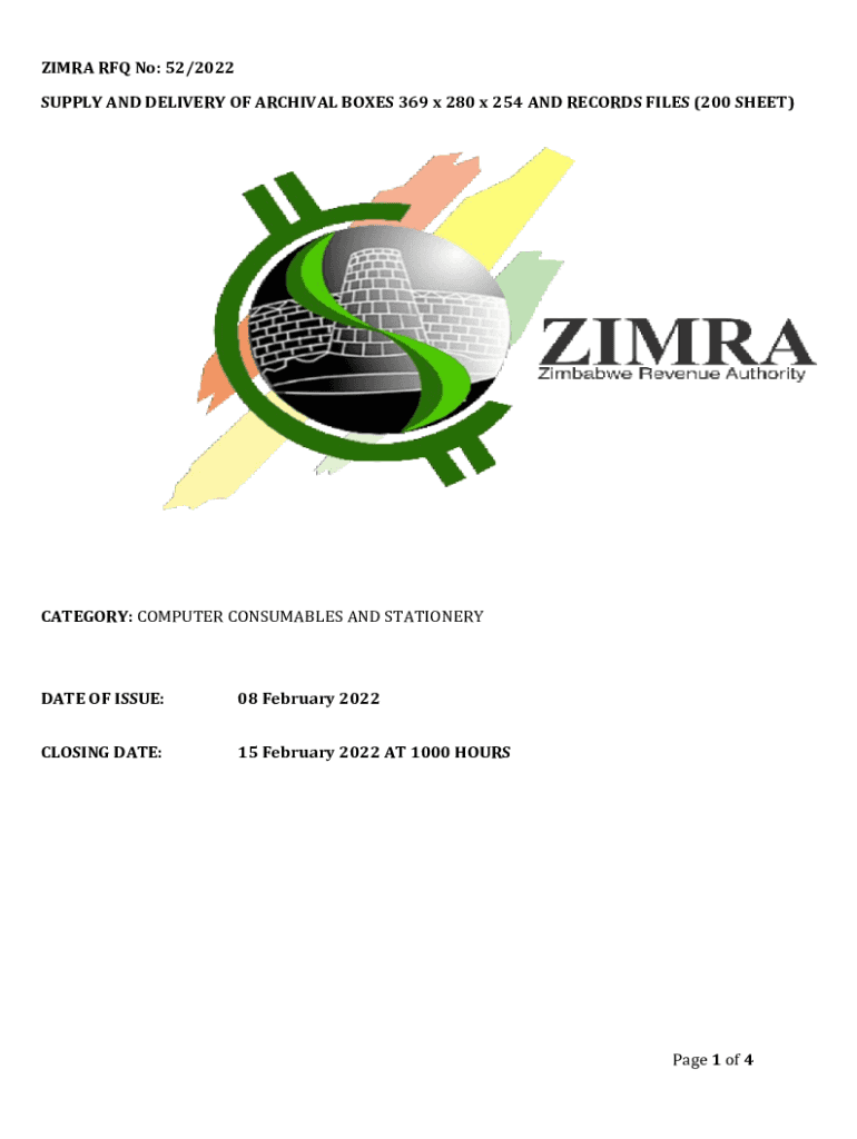 Fillable Online of 4 ZIMRA RFQ No: 52/2022 SUPPLY AND DELIVERY OF ...