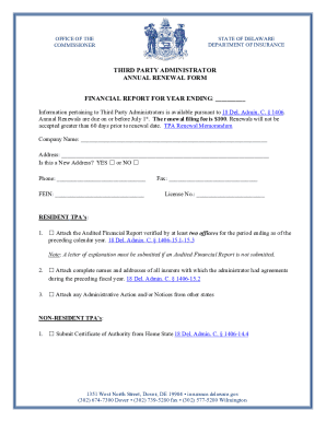 Fillable Online THIRD PARTY ADMINISTRATOR ANNUAL RENEWAL FORM ... Fax Email Print - pdfFiller