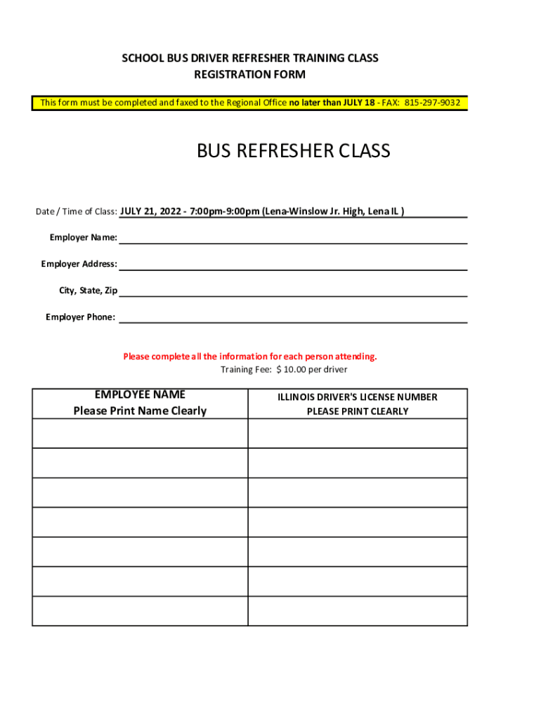 Fillable Online Application for School Bus Driver Enrollment ...