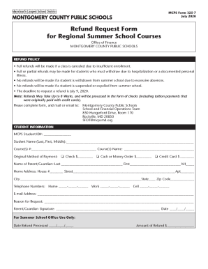 Fillable Online Refund Request Form for Regional Summer School Courses ...