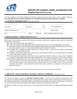 Fillable Online HIGH SCHOOL COMPLETION, IDENTITY AND STATEMENT ... Fax ...