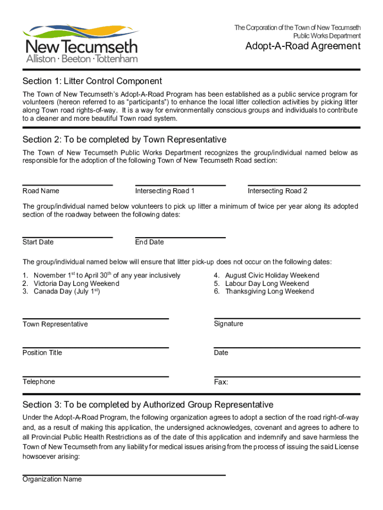 Fillable Online Adopt-A-Road Agreement Fax Email Print - pdfFiller