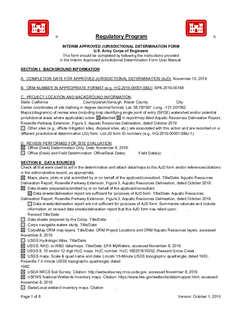 Fillable Online Interim approved jurisdictional determination form ...