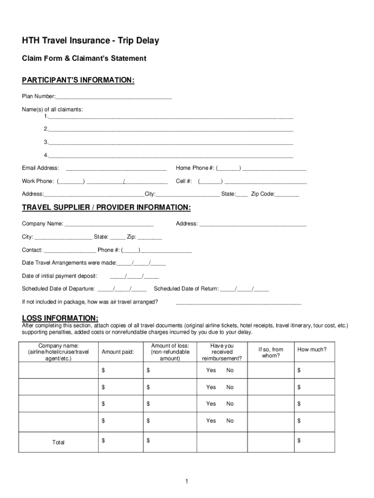 Fillable Online HTH - Baggage & Baggage Delay Claim Form Fax Email ...
