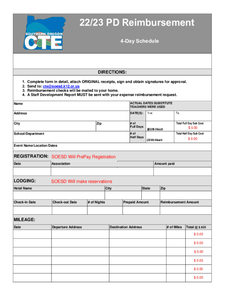 Fillable Online Teacher Professional Development Request for Reimbursement Fax Email Print ...