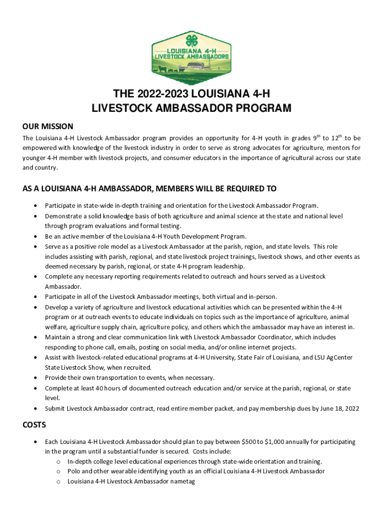 Fillable Online 4-H State Project Ambassadors - USU Extension Fax Email ...