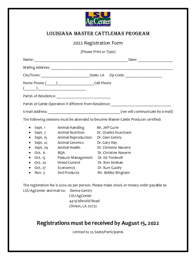Fillable Online Master Cattleman - LSU AgCenter Fax Email Print - pdfFiller