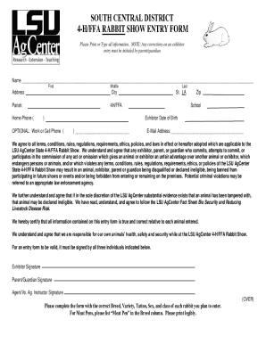 Fillable Online YOUTH RABBIT SHOW - Florida State Fair Agriculture Fax ...