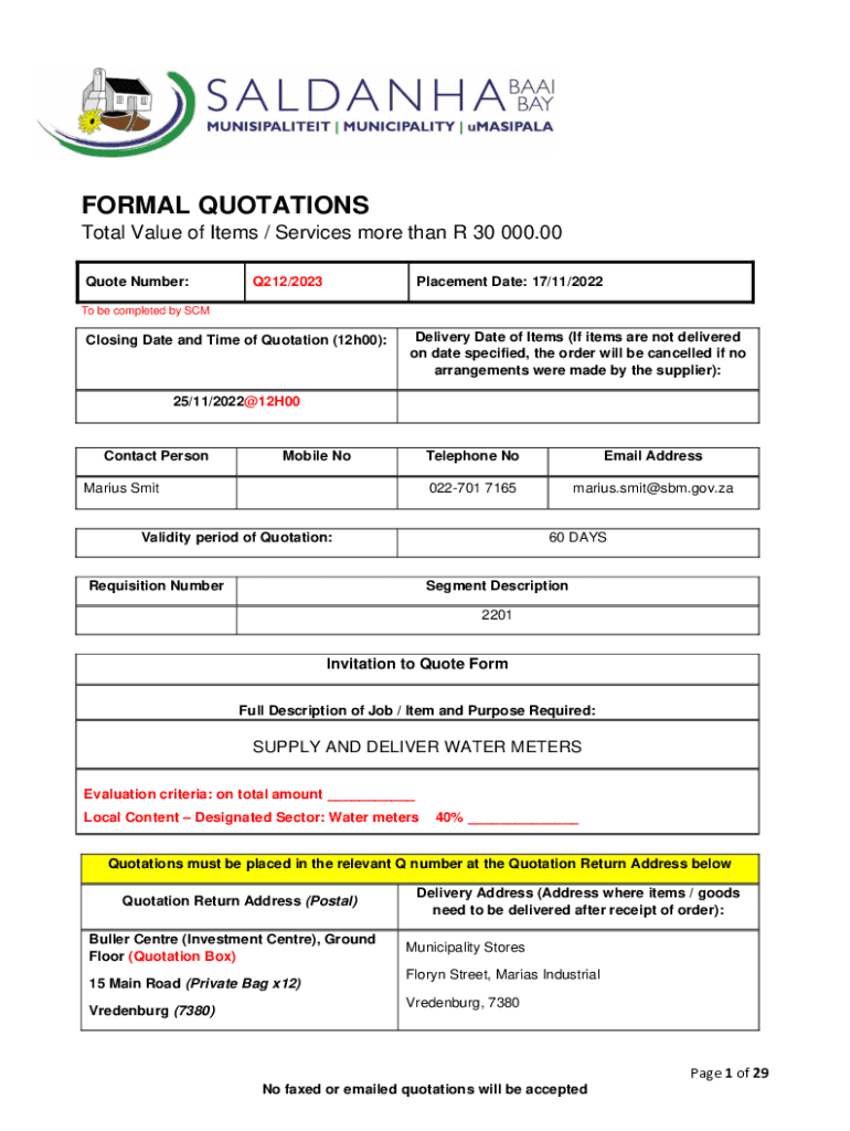 Fillable Online sbm gov Invitation to Quote Form Fax Email Print ...