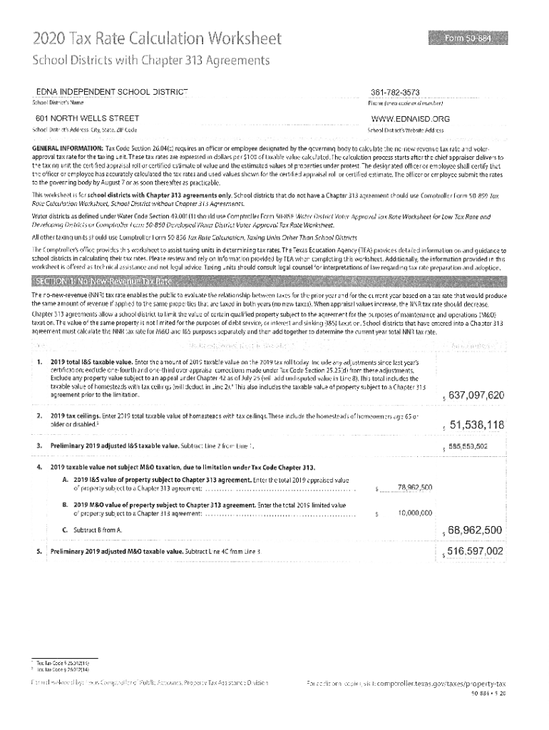 Fillable Online 2020 Tax Rate Calculation Worksheet - Jackson County ...